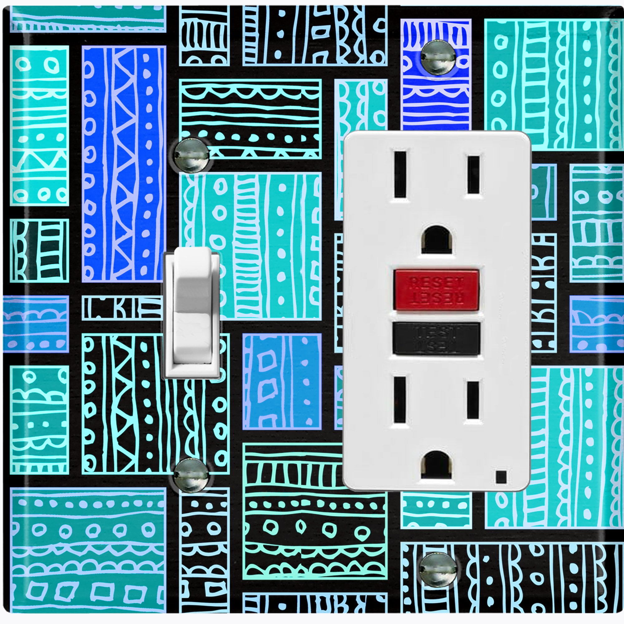 Metal Light Switch Plate Cover Safari African Tribal Art Pattern Teal ...