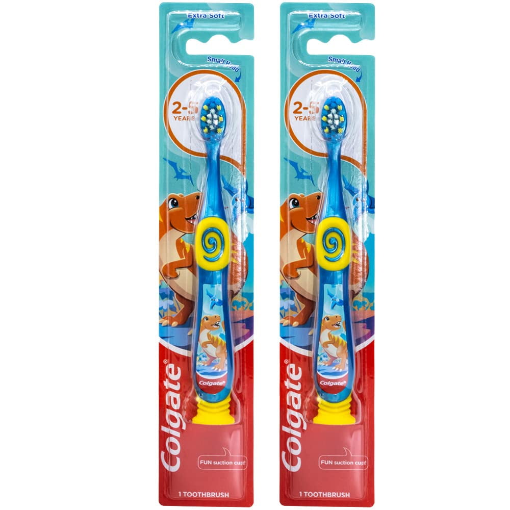 Colgate Dinosaur Toothbrush for Children with Suction Cup, Kids 2-5 ...