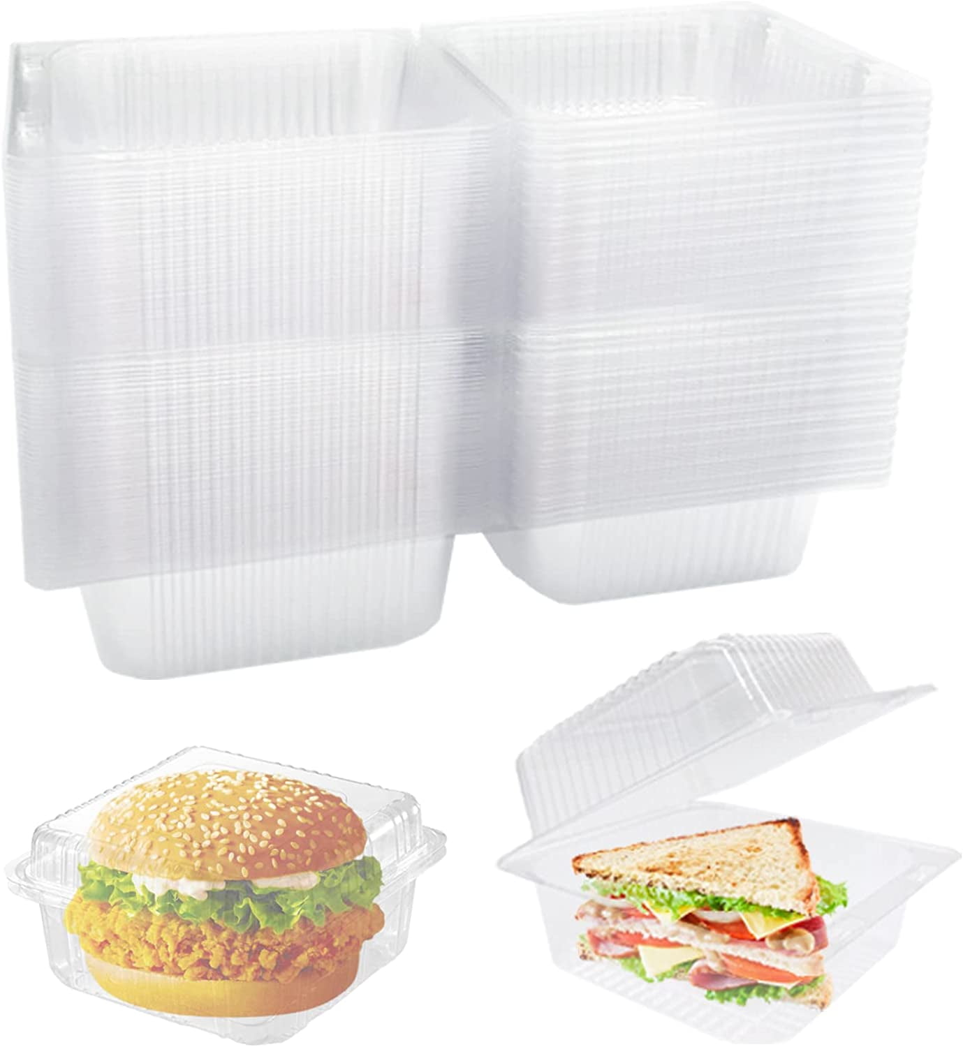 Scheam 100 Pack 5x5 inch Clear Plastic Hinged Food Containers,Clear ...