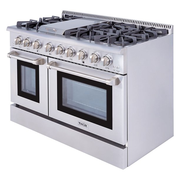 Thor Kitchen 48 Inch 6 Burner Gas Range Double Oven, Stainless Steel ...