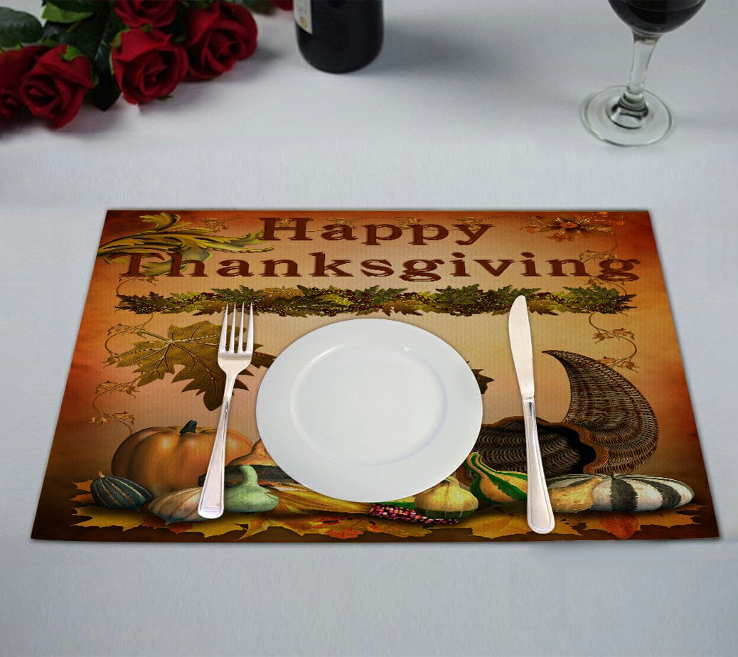 GCKG Harvest Festival Placemat, Autumn Leaves Happy Thanksgiving Day ...