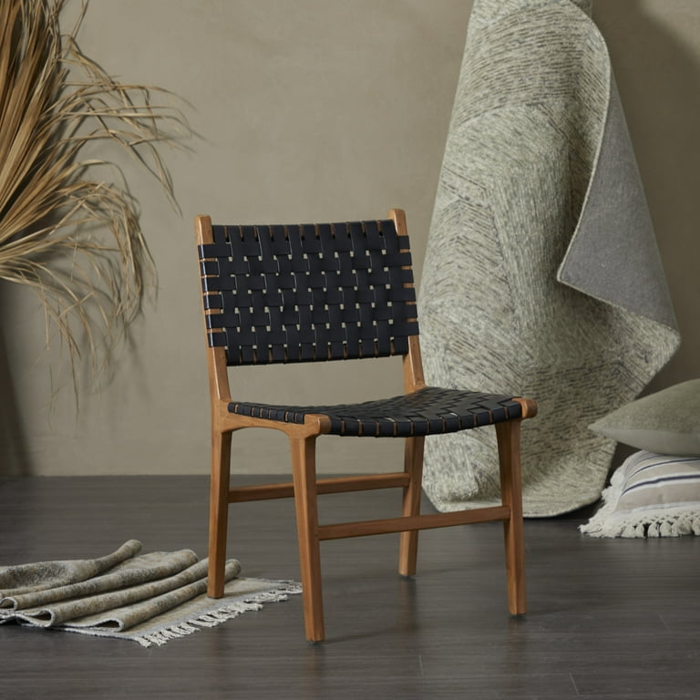 Set of 2 21 in.W 33 in.H Handmade Woven Dining Chair Black Leather