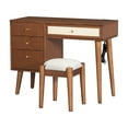 39" Retro Bohemian Style Wooden Makeup Vanity Set with Charging Plug ...