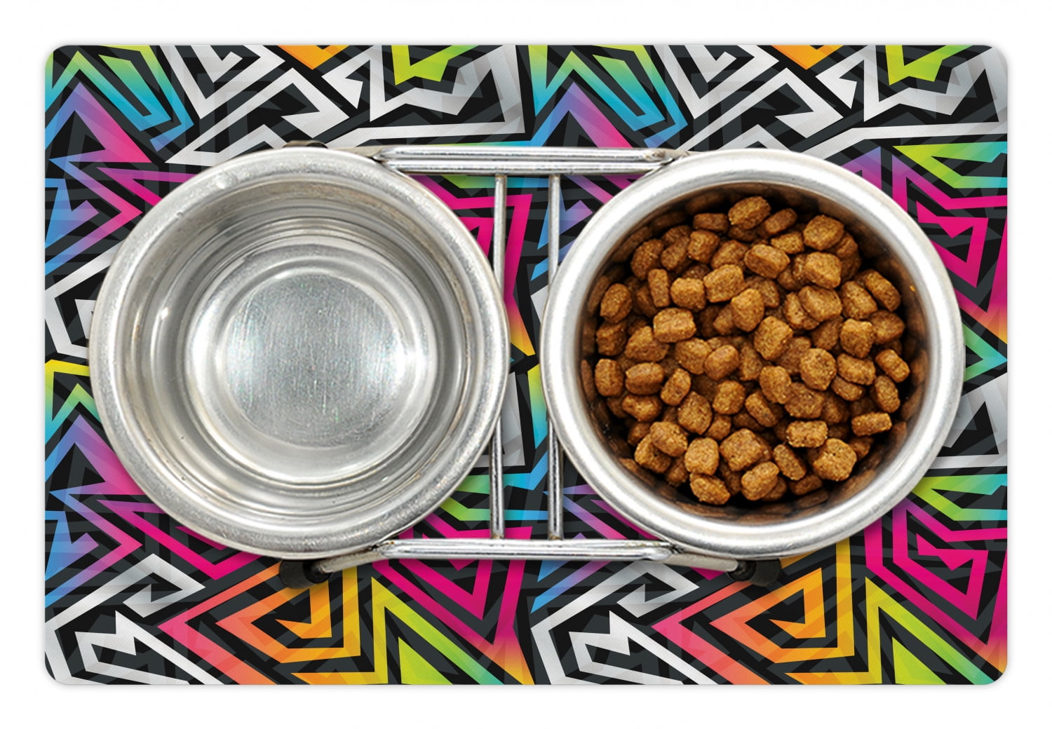Urban Graffiti Pet Mat for Food and Water, Rainbow Colored Labyrinth ...