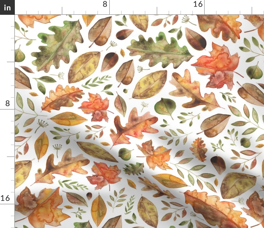 Spoonflower Fabric - Watercolor Autumn Leaves Fall Halloween Floral ...