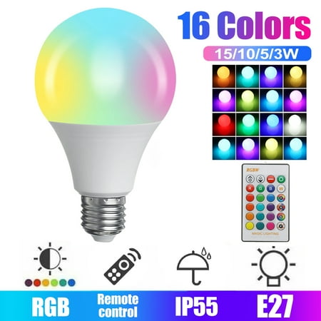 15W RGB RGBW LED Bulb Light 16 Colors E27 Lamp Bulbs Dimmable With 24 ...
