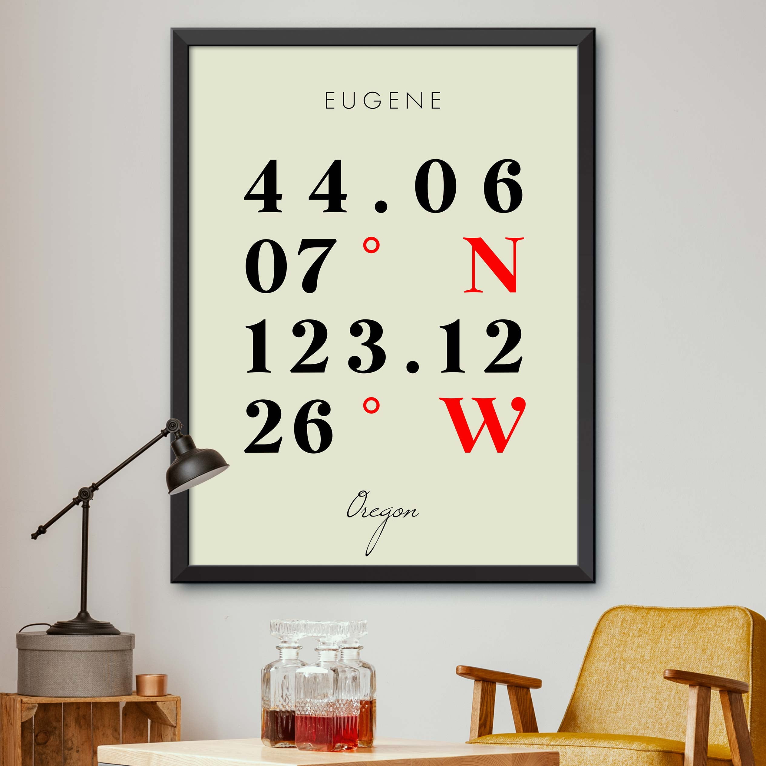 Map of Eugene, Oregon, Multiline Coordinates Colored (16x20) - Walmart.com