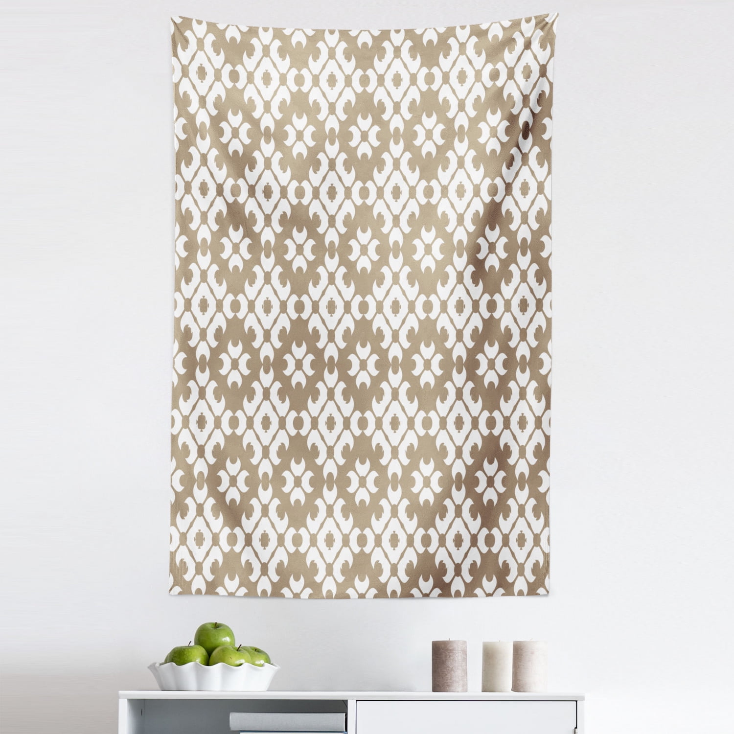 Tan and White Tapestry, Ornamental Floral Pattern Monochrome Abstract ...