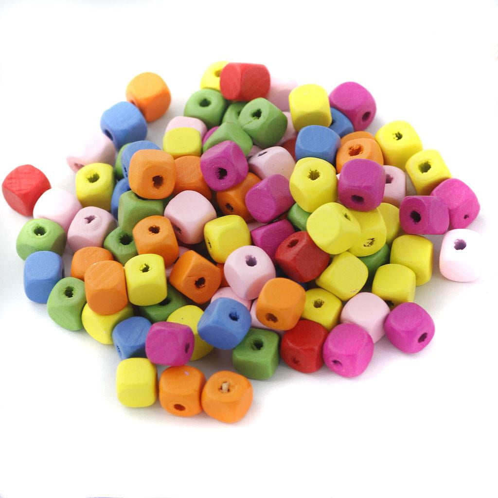 100 Mixed Wooden Square Beads Cube for Charms Pendant Findings 10mm ...