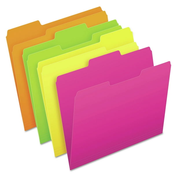 Pendaflex 40523 1/3 Cut Tab Letter Size Glow File Folders - Assorted ...