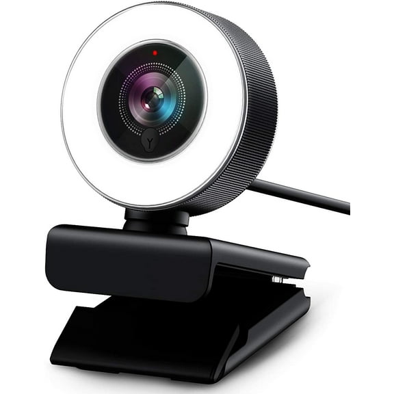 onn. Webcam with Ring Light w/3 LED Levels, Autofocus, Built-in ...