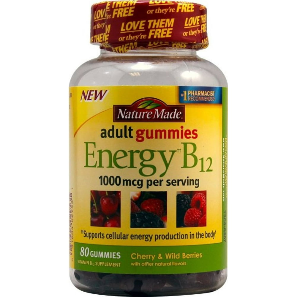 Nature Made Energy B-12 Adult Gummies, Cherry & Wild Berries 80 ea ...