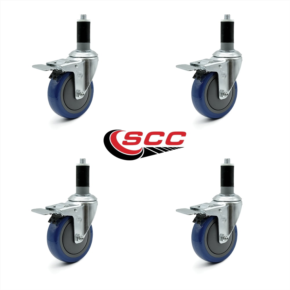 Polyurethane Swivel Expanding Stem Caster Set of 4 w/4" x 1.25" Blue ...