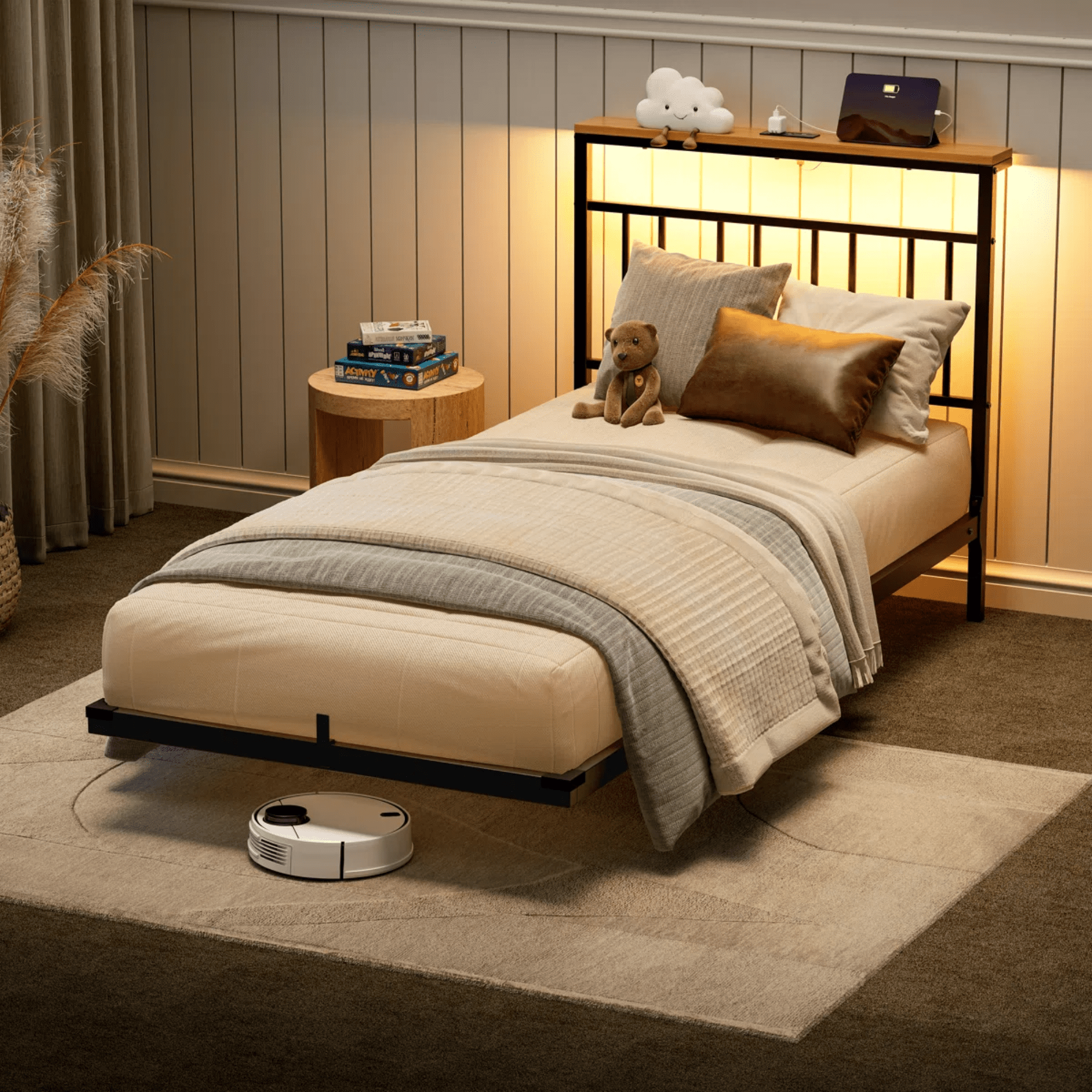 Base Cama Flotante - con Luces LED Ajustables, Plataforma de Metal con ...