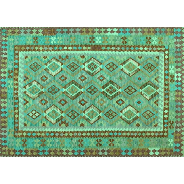 Ahgly Company Machine Washable Indoor Rectangle Southwestern Turquoise ...