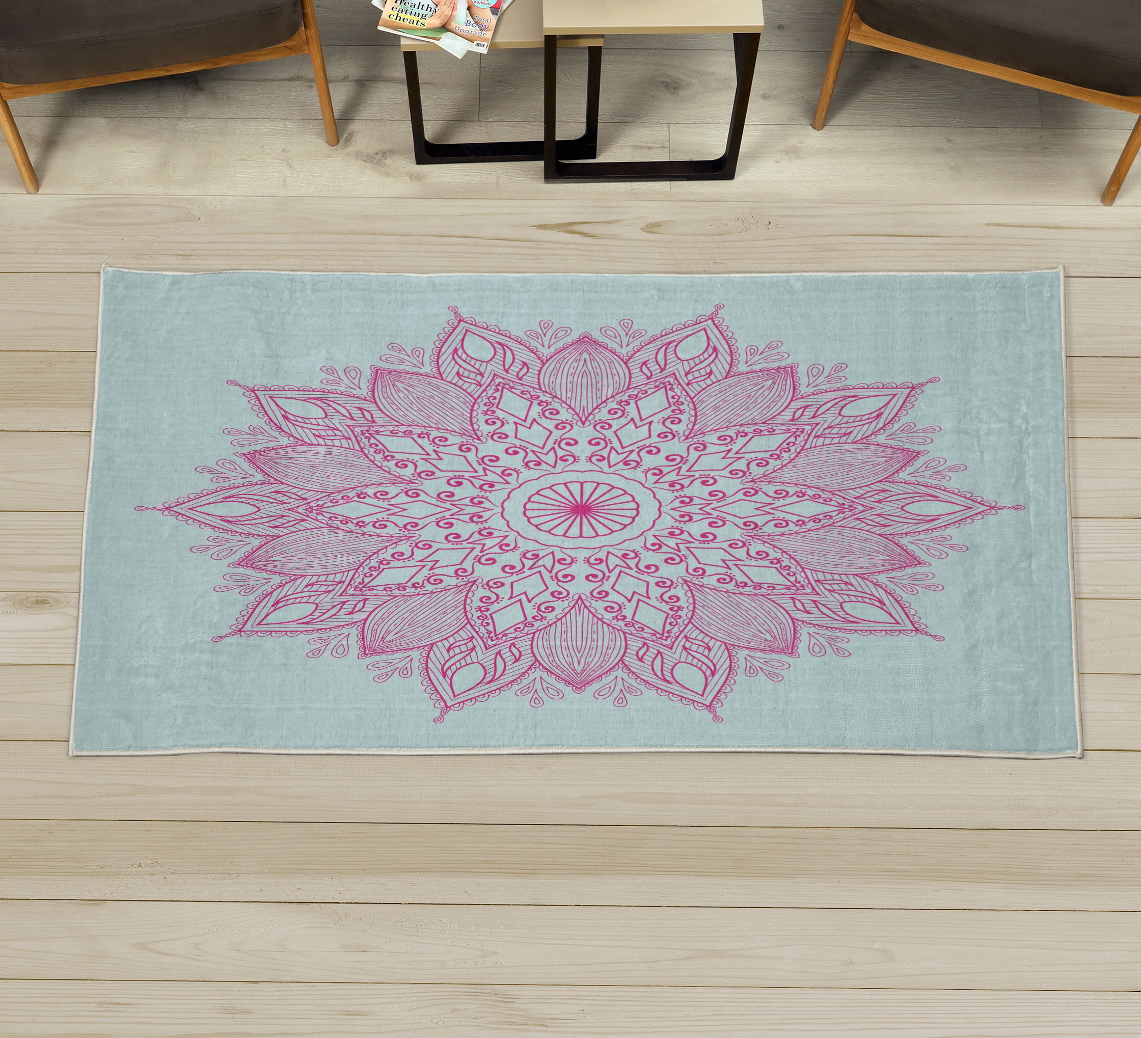 Mandala Decorative Rug, Lotus Inspired Flower Lace Circle Ornate Retro ...