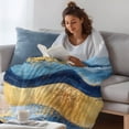 Abstract Ocean Waves Throw Blanket for Couch Gradient Teal Gold ...