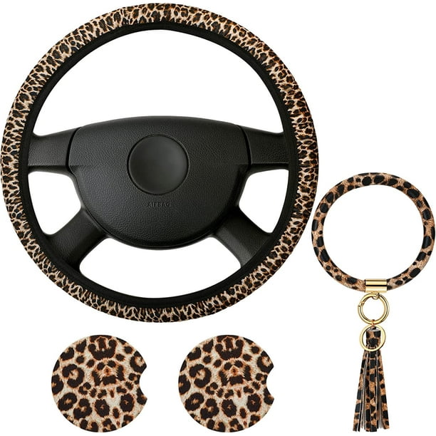 4 Pieces Leopard Print Car Accessories Set, Leopard Steering Wheel ...