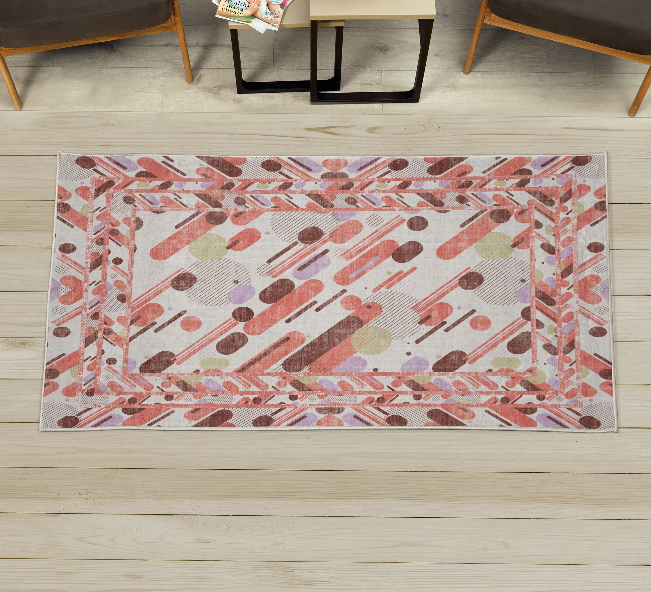 Geometric Decorative Rug, Abstract Diagonal Striped Look Rounds and ...
