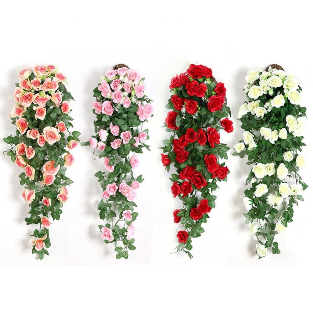 4PCS Artificial Rose Flower Hanging Vine Garland, 35.4" Wall Rose ...