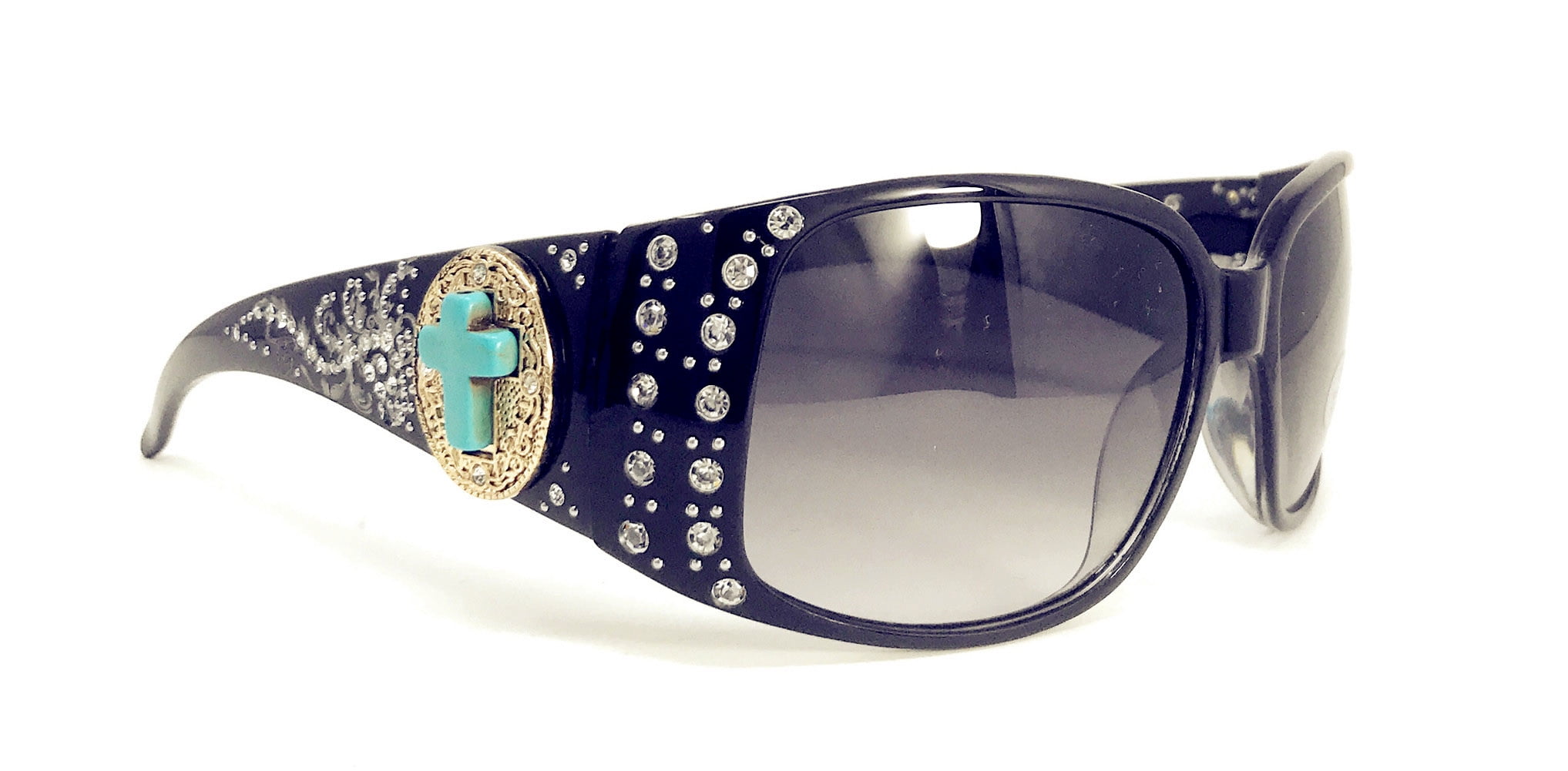 Texas West Sunglasses With Turquoise Agate Cross Concho And Bling Rhinestone Accents