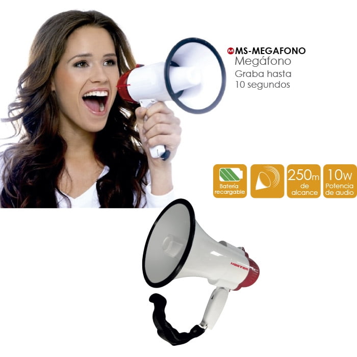 Megáfono Master MS-MEGAFONO recargable 10 w grabador de audio | Walmart ...