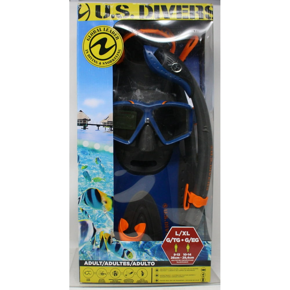 U.S. Divers Silicone Snorkel Set L/XL Blue/Orange - Walmart.com ...