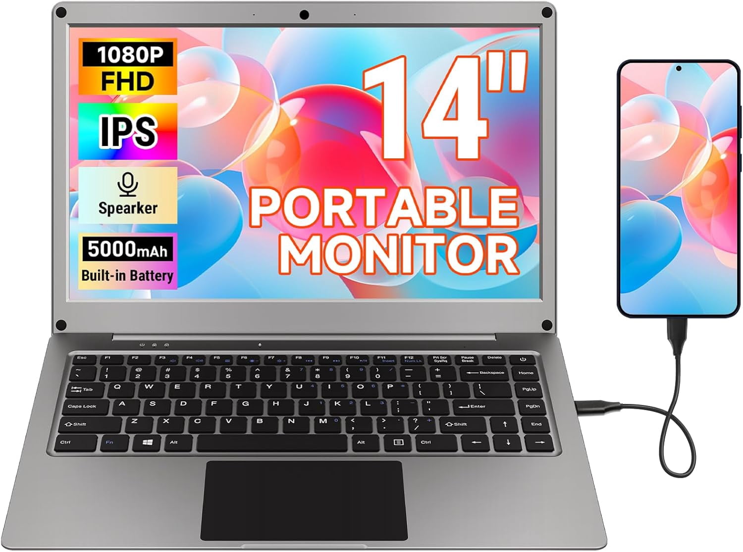 Portable Monitor with Keyboard,14inch 1080P FHD Lapdock Compatible with ...