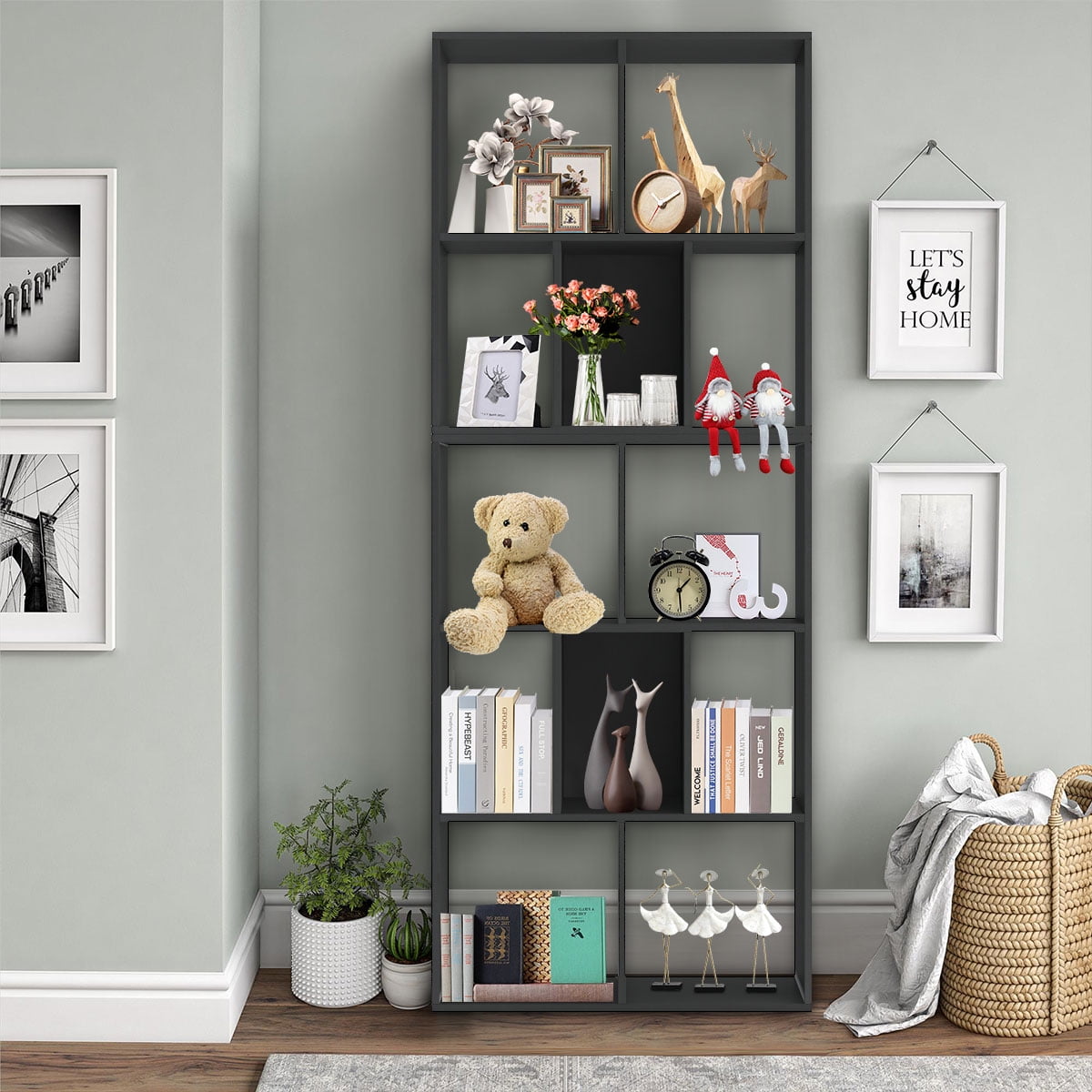 Bookshelf Storage Shelf, 5-Tier Bookcase, 12-Cube Open Shelf, Space ...