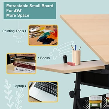 Adjustable Drafting Table & Stool Set, Art Desk with Additional Slide ...