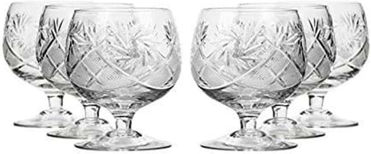 World Gifts Set of 6 Crystal Brandy Glassware and Drinkware Set - 10 oz ...