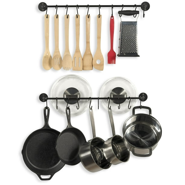 Wallniture Cucina 24" Utensil Holder Rack with 10 S Hook, Steel, Black ...