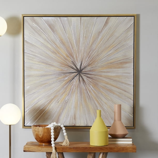 39" x 39" Radial Starburst Framed Wall Art with Gold Frame, by DecMode ...