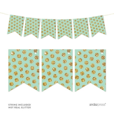 Navy Blue Pennant Party Banner Gold Glitter Polka Dots - Walmart.com