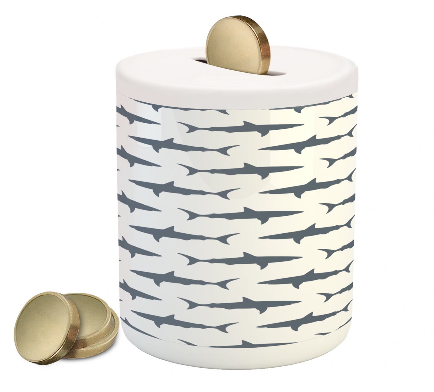 Sea Animals Piggy Bank, Sharks Swimming Horizontal Silhouettes Powerful ...