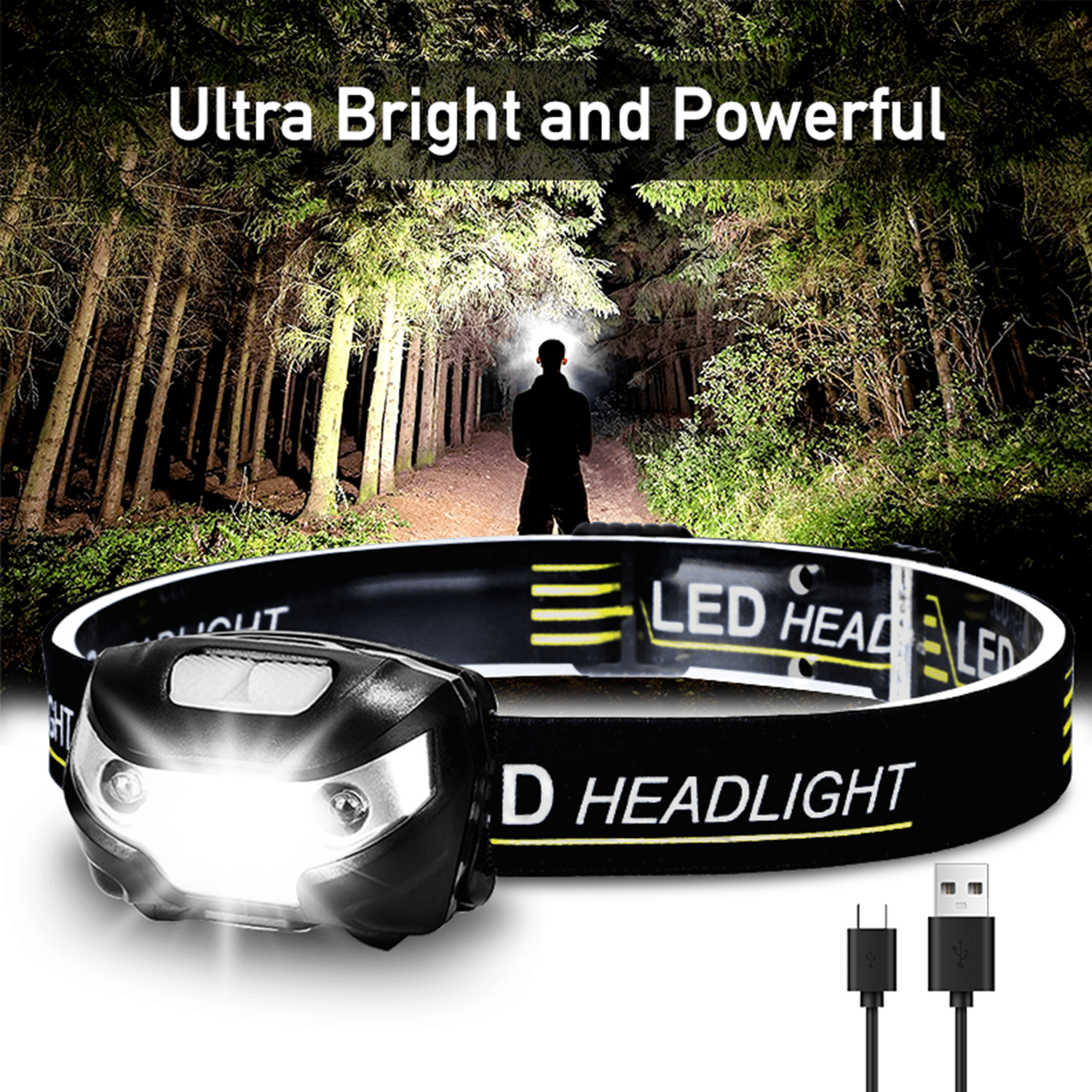 LED Headlamp Motion Sensor Waterproof USB Rechargeable Head Lamp Light ...