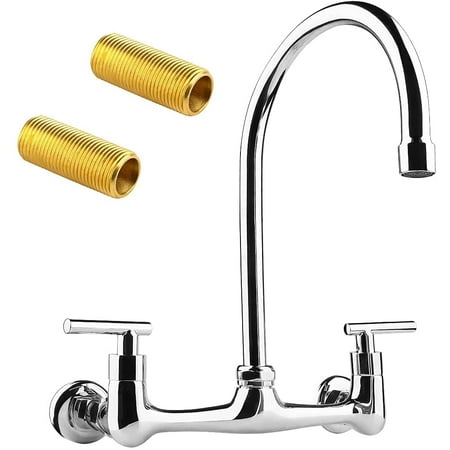 Commercial Wall Mount Kitchen Faucet 8 inch Center Backsplash Mounted ...