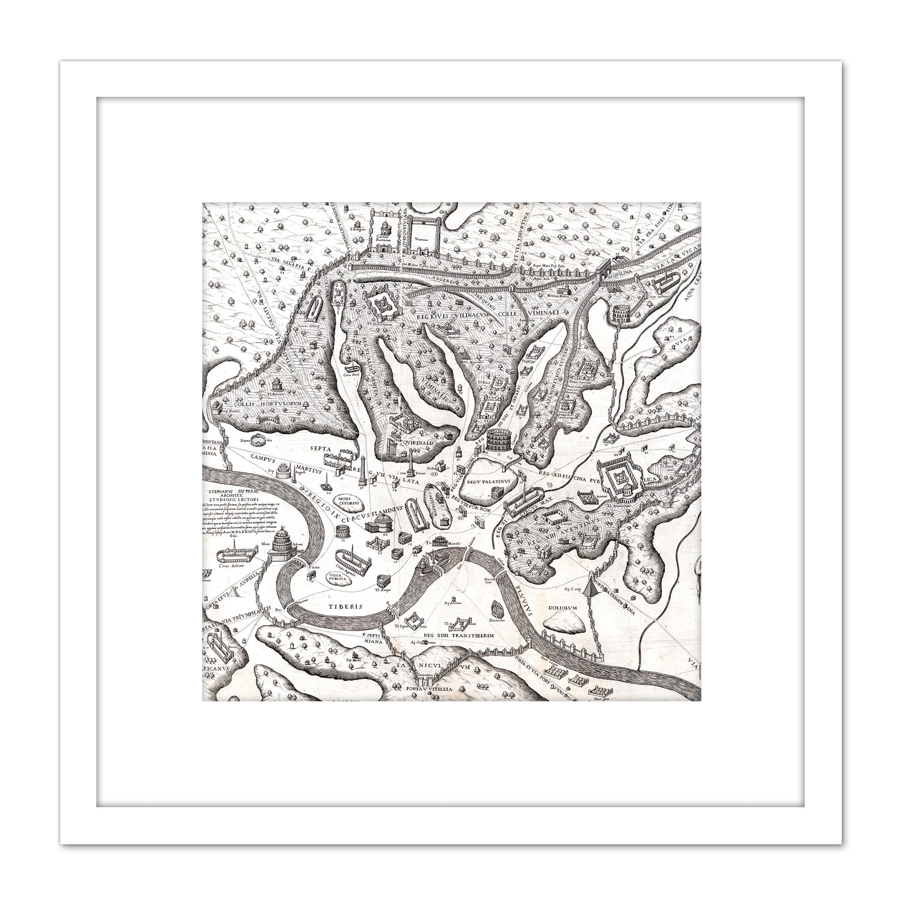 Map Du Perac 1573 Ancient Rome Hills City Plan Chart 8X8 Inch Square ...