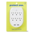 Onn+ Surge Protector Wall Tap with 6 Outlets and 2 USB Ports, 500 ...