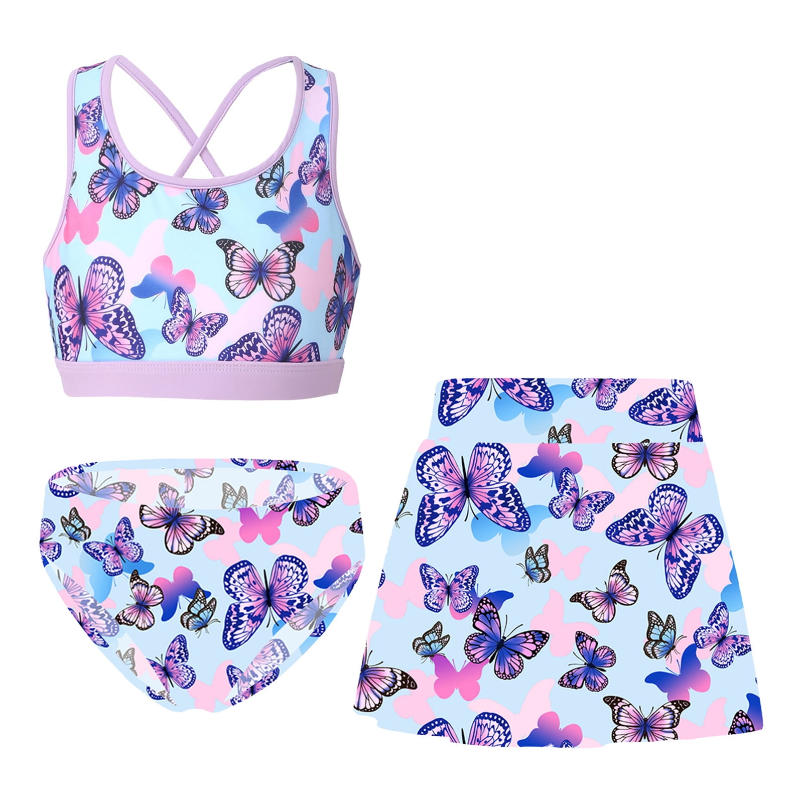 YONGHS Girls Printed Crop Tank Top with Skirts Bottoms 3 Piece Set Rash ...