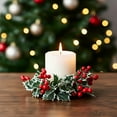 RXMEKW Holiday Candlestick Wreath with Golden Berries Pine Cones and Greenery for Festive ...