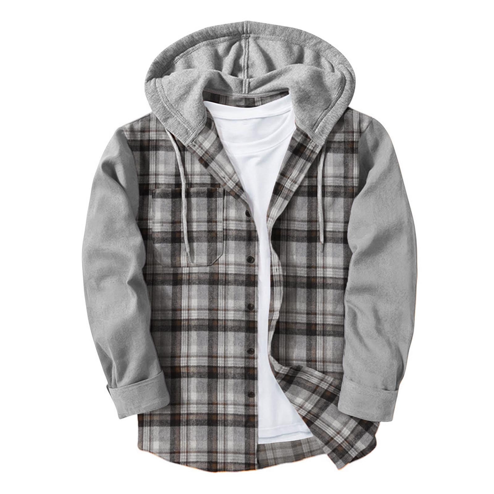 Click here for Pisexur Mens Hoodies 2024 Fashion Plaid Button Dow... prices