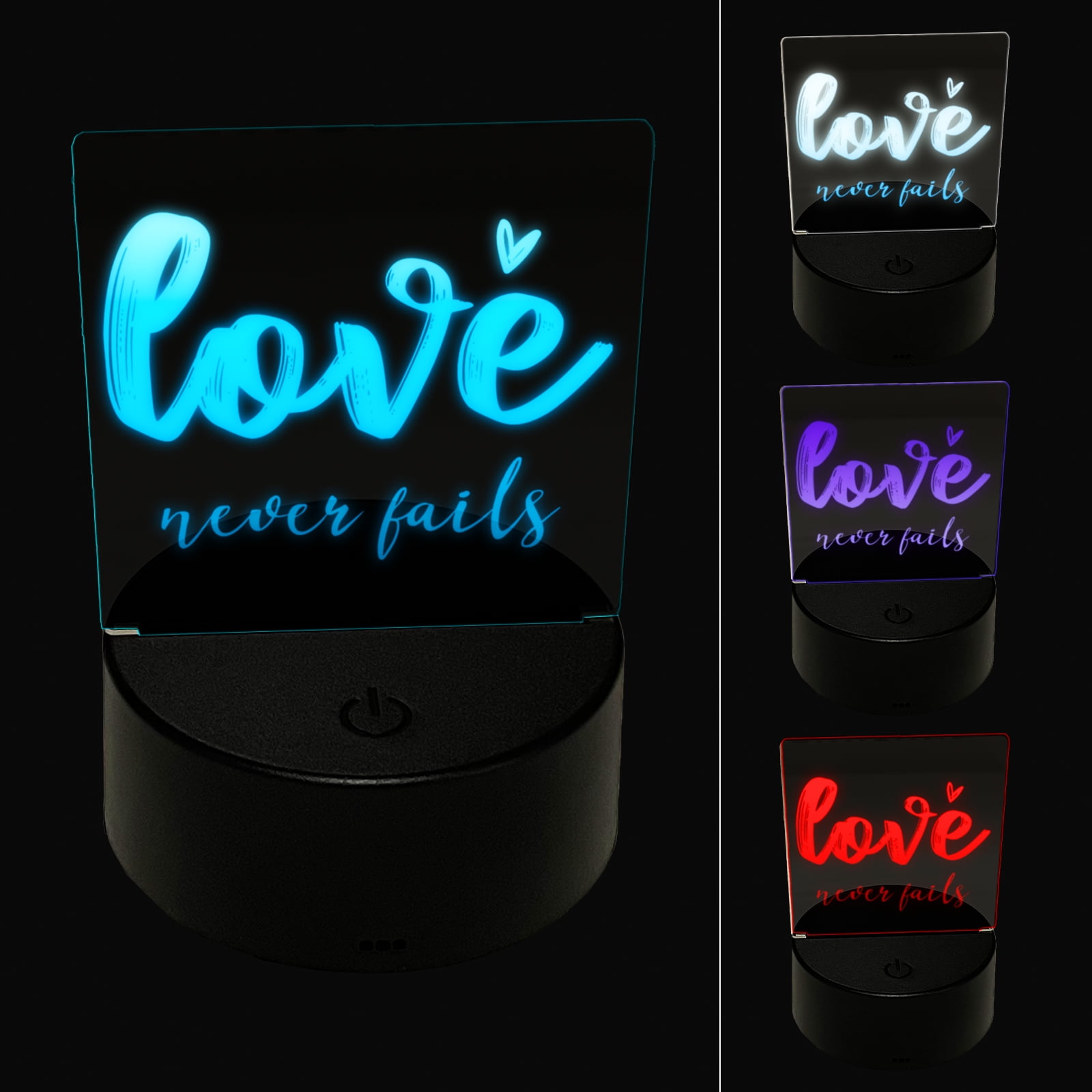 Love Never Fails Inspirational Bible Verse LED Night Light Sign 3D ...