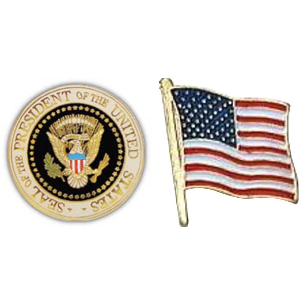 USA Presidential Seal Pin 1" & USA Flag Lapel Pin 7/8" x 3/4" - Walmart.com