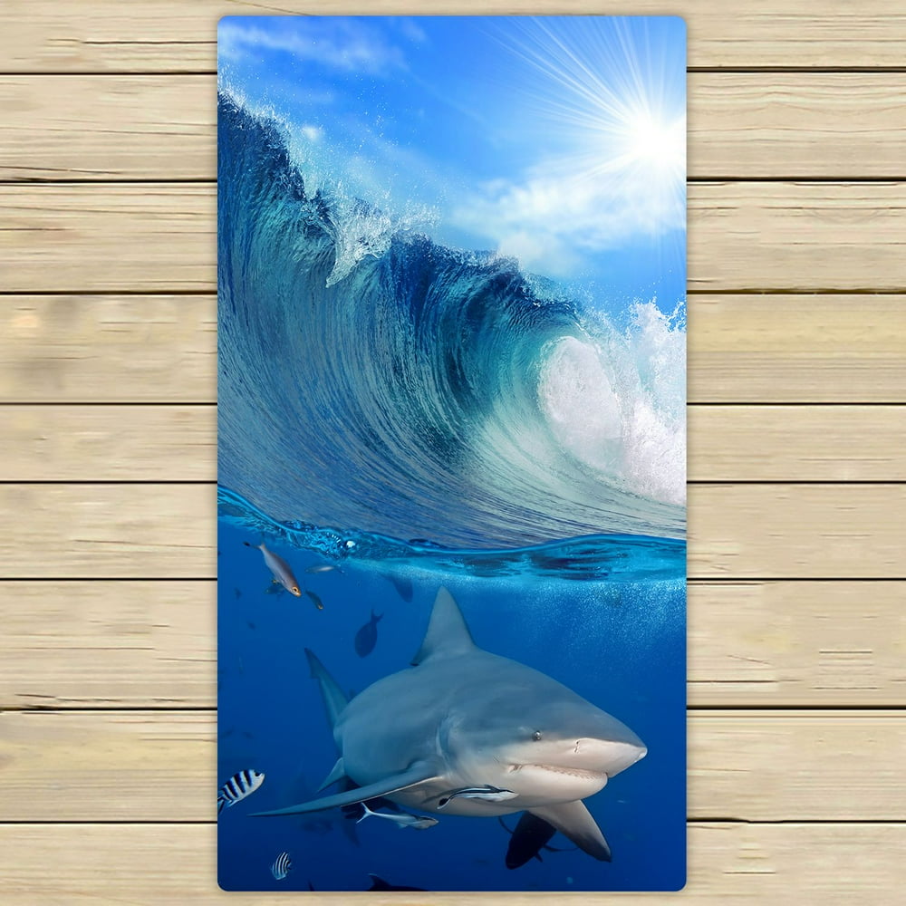 PHFZK Great Ocean Wave Towel, Shark Underwater World Hand Towel Bath ...