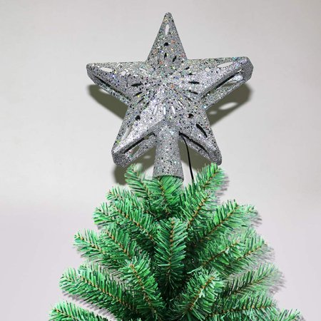 Christmas Tree Topper Star Lighted,3D Glitter Sliver Snow Tree Toppers ...