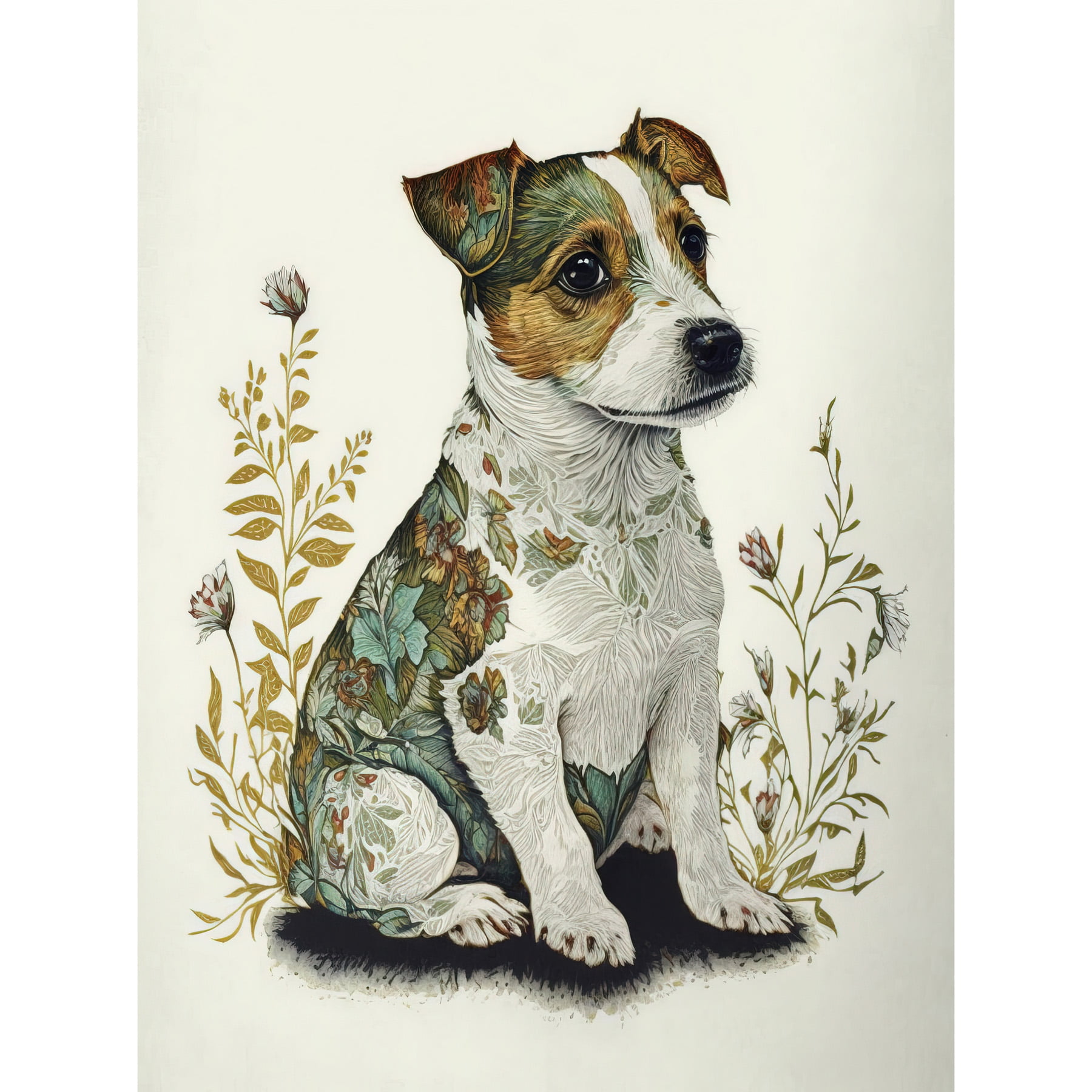 Cute Jack Russel Dog Puppy and Flower Patterns Colour Pencil ...