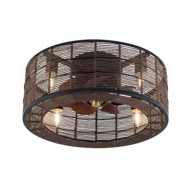 18” Modern Metal Caged Flush Mount Ceiling Fan with Light Remote ...