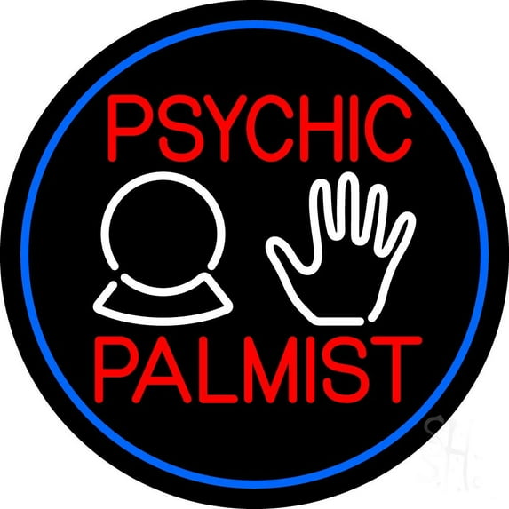 Psychic Palmist Blue Border LED Neon Sign 18 X 18 - inches Black Square ...