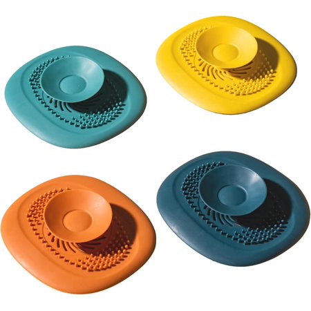 4-Piece Shower Drain Plug, Silicone Bathtub Drain Filter, 2-in-1 Hair ...